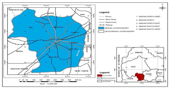 Map of Ibadan showing description of study area - IJLTEMAS
